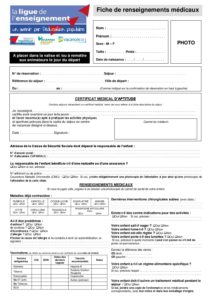 Fiche de renseignements médicaux | La Ligue de l'enseignement de Normandie